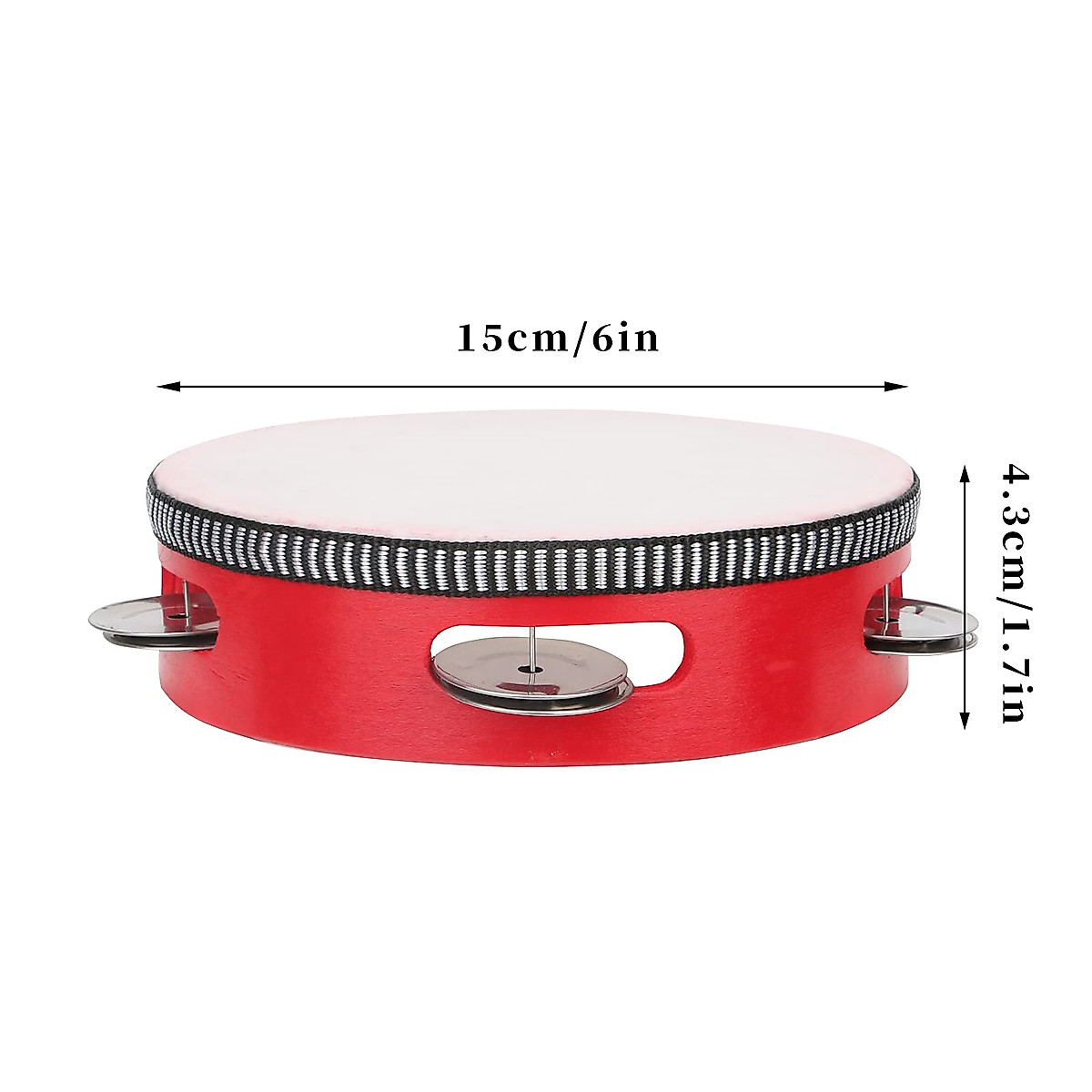 Dreokee 6 Inch Tambourine Red Wooden Handheld Tamborine with 4 Pair Metal Jingle Bells Percussion Instrument Musical Instrument Tambourines for Adults Party Education Church