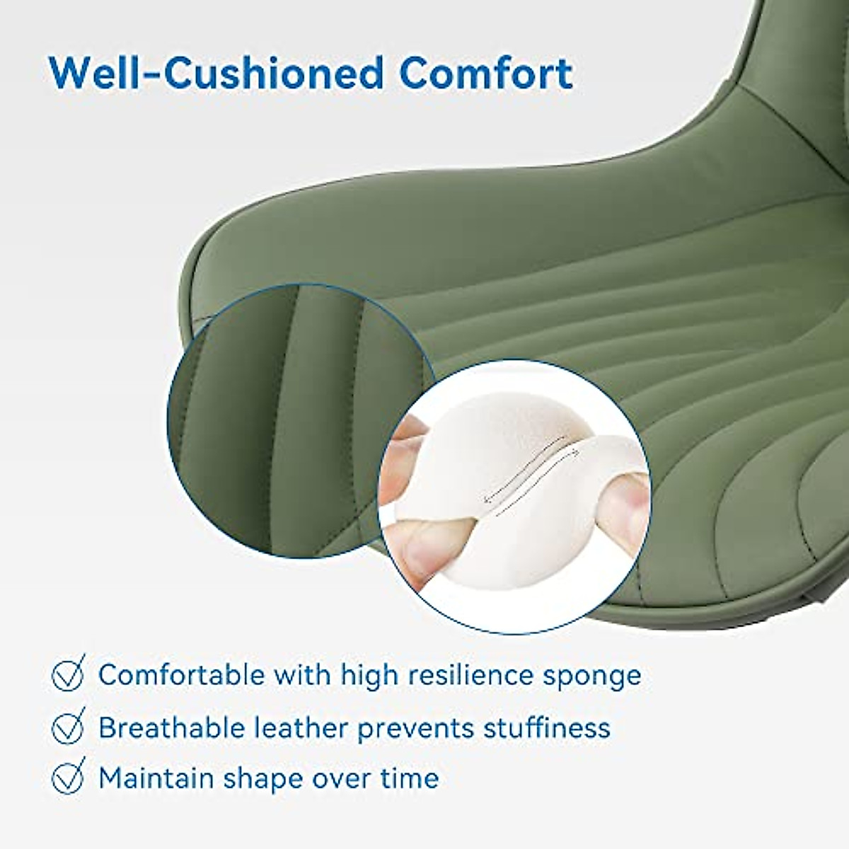 YOUNIKE Office Chair, Ergonomic Desk Chair with Wheels, Armless Home Office Computer Task Chairs, Modern Faux Leather Padded Vanity Chair, Adjustable Swivel Rocking Chair with Back, Dark Green