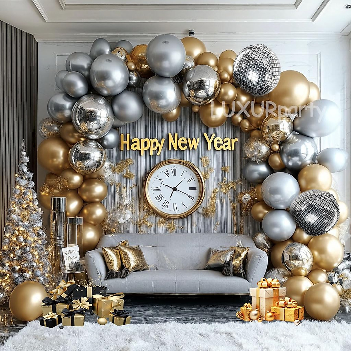 Chrome Gold Silver Balloon Garland Kit-Metallic Gold Silver Balloons and 4D Disco Silver Foil Mylar Balloons Arch for Birthday Baby Shower Graduation Bachelorette Wedding New Year Party Decoration