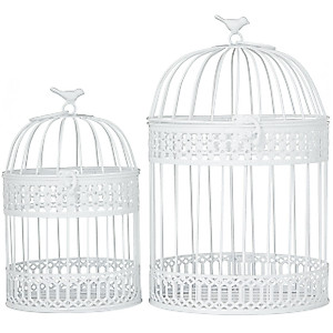 Deco 79 Metal Round Birdcage with Latch Lock Closure and Hanging Hook, Set of 2 16", 12"H, White