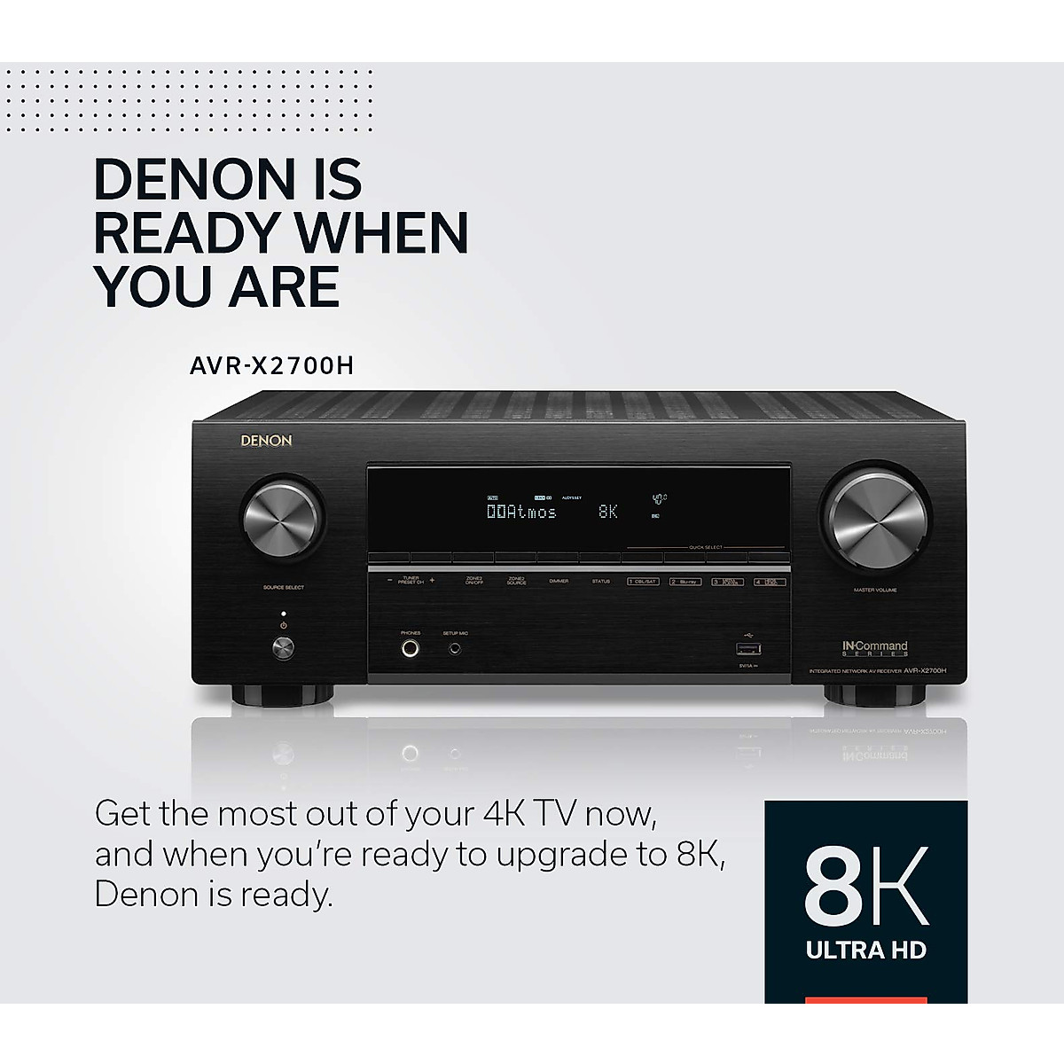 Denon AVR-X2700H 8K Ultra HD 7.2 Channel (95 Watt X 7) AV Receiver 2020 Model - Built for Gaming, Music Streaming, 3D Audio & Video, Alexa + HEOS