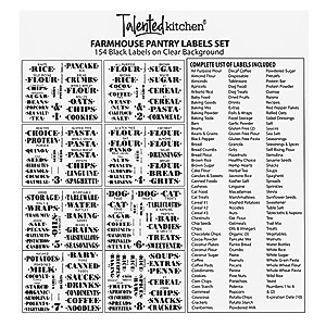 154 Farmhouse Food Storage Labels for Pantry Containers, Preprinted Black on Clear All Caps Household Stickers + Expiration Dates + Numbers for Kitchen Organization Jars (Water Resistant)