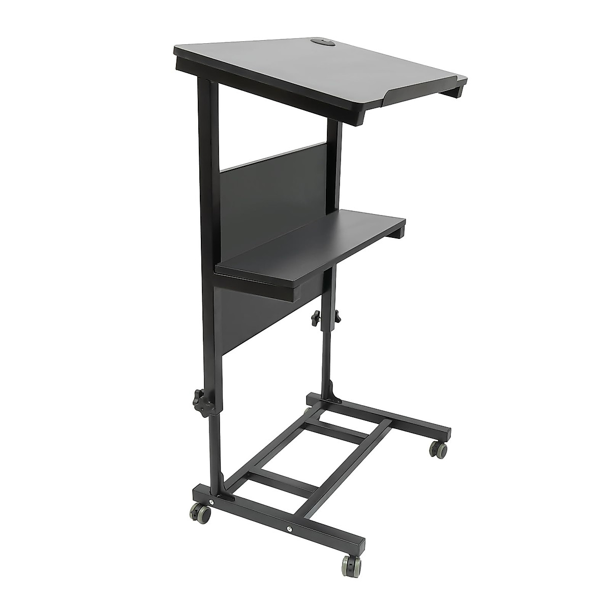 Mobile Stand Up Lectern Podium with Wheels, Portable Heavy Duty Height Adjustable Desk, Ergonomic Ambidextrous Steel Frame for Church Pulpit, Classroom Lecture Speech (Black)