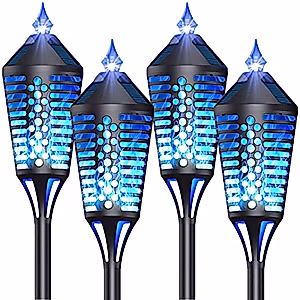NefCase Solar Torch Lights with Flickering Flame, 40" Outdoor Waterproof Solar Flame Torch Lights, Auto On/Off Security Solar Tiki Torches for Yard Deck Garden Patio Decoration (4Pack, Blue)