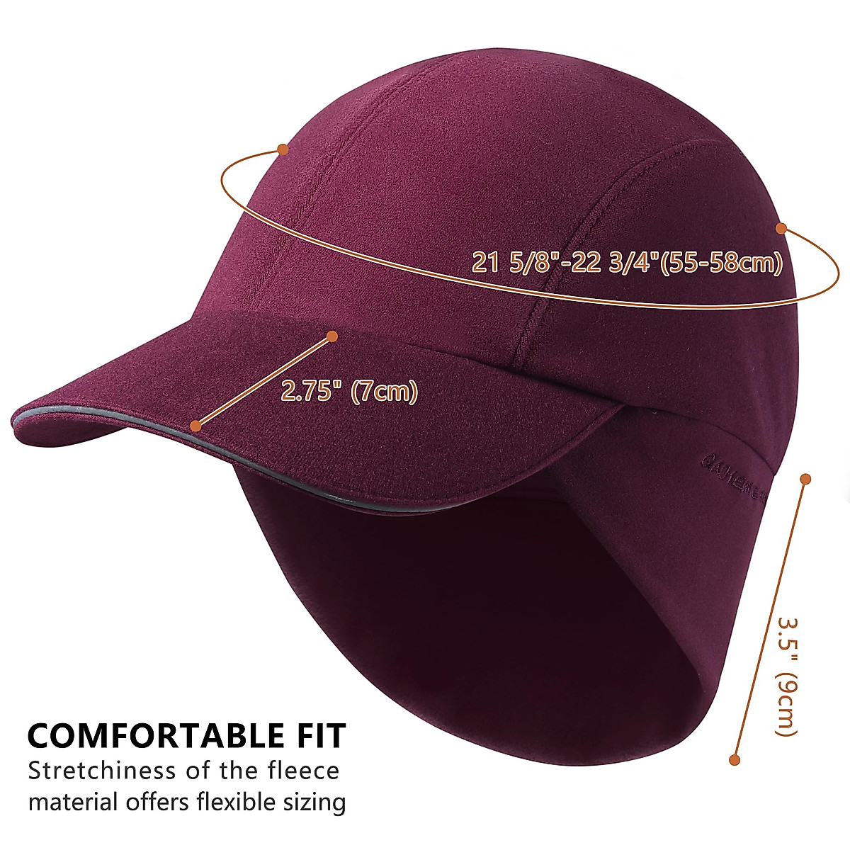 GADIEMKENSD Winter Fleece Hats Reflective Ponytail Hat for Women Baseball Caps with Earflap Drop Down Ear Warmer Mens Skull Cap Beanie with Visor Cold Hat for Outdoor Hiking Running Snow Ski Wine Red