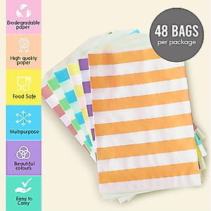 Food Safe Biodegradable Paper Candy Favor & Treat Bags For All Parties - 48 Count Assorted, 7x5 Size - By Chloe Elizabeth (Rainbow Pastel Mix)