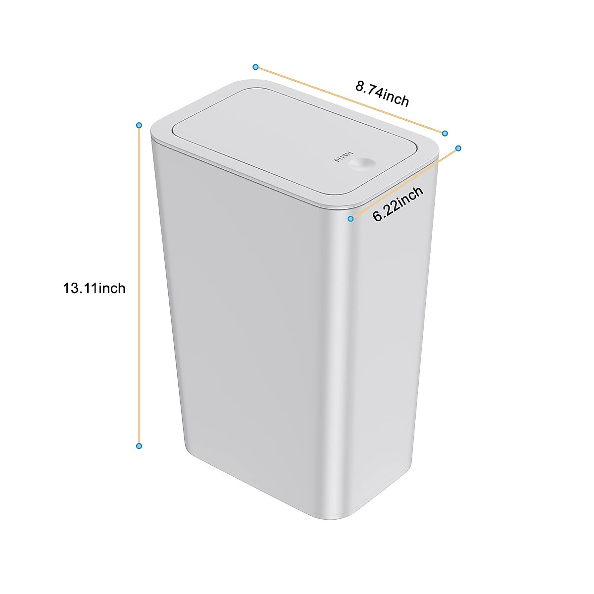 ePiiChua 3 Pack 10 Liter / 2.6 Gallon Small Trash Can with Lid, Bathroom Garbage Can with Pop-up Lid, Waste Basket for Bathroom, Kitchen, Bedroom, Powder Room, Craft Room, Office, College (Gray)