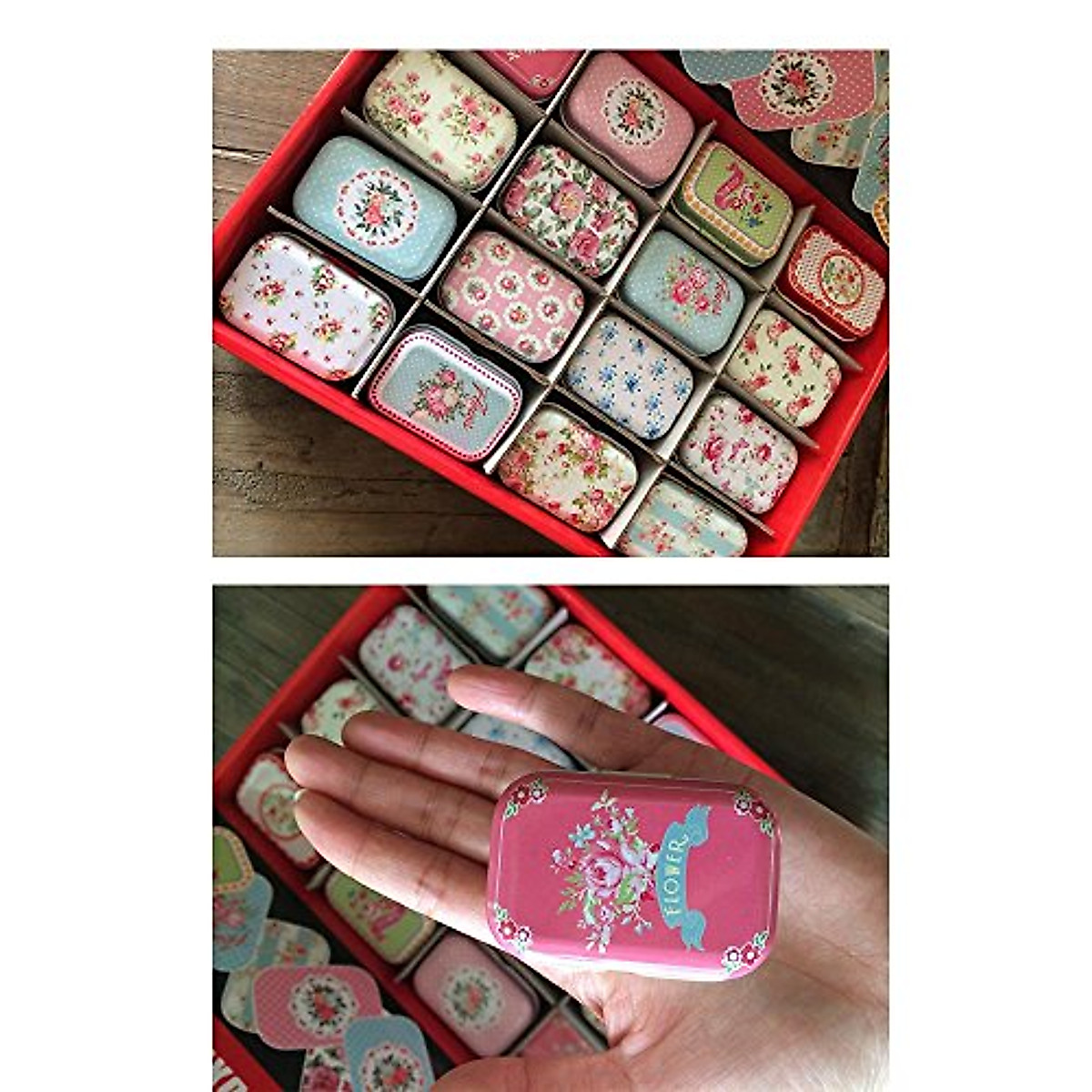 Ximimark 4Pcs Mini Flower Tin Trinket Jewelry Coin Box Tinplate Storage Case Small Rectangular