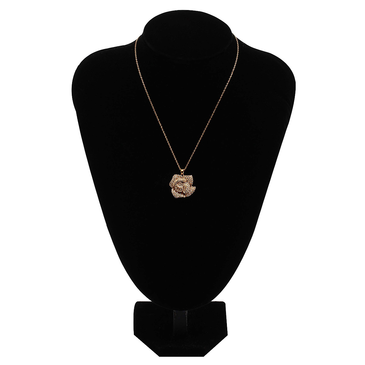 Fashion Jewelry designer celebrity camellia flower charm rhinestone full crystal pendant necklace for women (Gold)