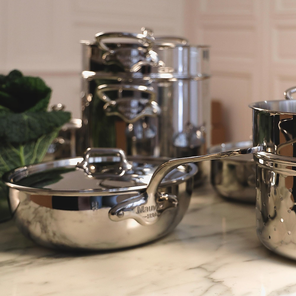 Mauviel M'Urban 4 Tri-Ply Polished Stainless Steel Frying Pan With Cast Stainless Steel Handle, 7.9-in Made In France