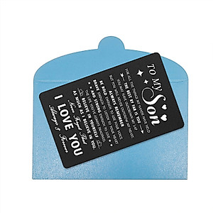 Mataly Son Gifts from Mom - To My Son I Love You Inspirational Engraved Wallet Card, Birthday Graduation Christmas Presents