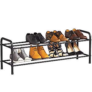 FANHAO 2-Tier Shoe Rack, 100% Stainless Steel Shoe Storage Organizer, Stackable 8-Pair Storage Shelf for Bedroom, Closet, Entryway, Dorm Room, 10.3" W x 31.5" D x13.2 H (Matte Black)