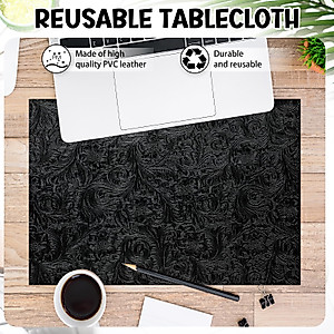 Locmeo 73'' x 55'' Tooled Faux Leather Sheets Vintage Floral Embossed Faux Leather Fabric Individual 2 Yard Cut Upholstery Flower Textured Synthetic Leather Material for DIY Crafts Making Sewing