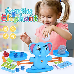ZWYOIUG Elephant Balance Game Toy, STEM Educational Math Number Balance Game, Learning Counting Number Toy with Little Elephants, Numbers, Great Gifts for Toddlers Boys Girls 3 Years and up(Blue)