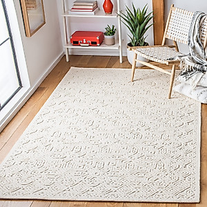SAFAVIEH Textural Collection Area Rug - 5' x 8', Ivory, Handmade Wool, Ideal for High Traffic Areas in Living Room, Bedroom (TXT101A)
