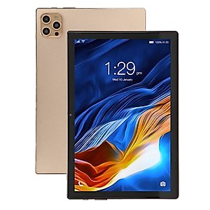 PUSOKEI Android 12.0 Tablet 10.1in, Dual SIM Calling Tablet, Octa Cores Processor, 6GB RAM 128GB ROM, 1960x1080 IPS Display Screen, 8MP & 13MP Camera, 2.4G/5G WiFi, BT 5.0, 8000mah(Gold)(6G+128G)