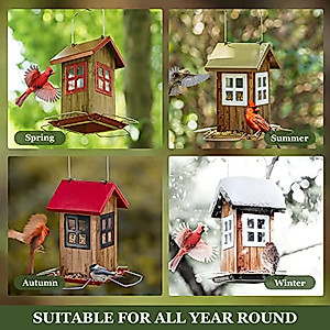 Kingsyard Cute Bird House Feeders for Outside, Hanging Metal Bird Feeder with 4 Ports, Outdoor Garden Decorations for Bird Watching