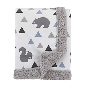 NoJo Mountain Patchwork - Grey, Denim, Slate Blue, Charcoal 4 Piece Nursery Crib Bedding Set- Comforter, 100% Cotton Fitted Crib Sheet, Dust Ruffle, Baby Blanket