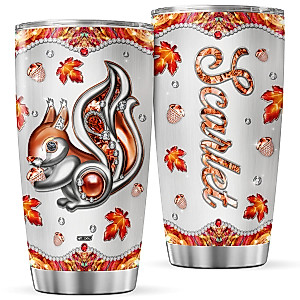 CUBICER Personalized Coffee Tumbler Squirrel Jewelry Style Custom Name Birthday Gifts For Women Girls Mom Teens Kids Insulated Cup Travel Mug With Lid Cute Stainless Steel Cups
