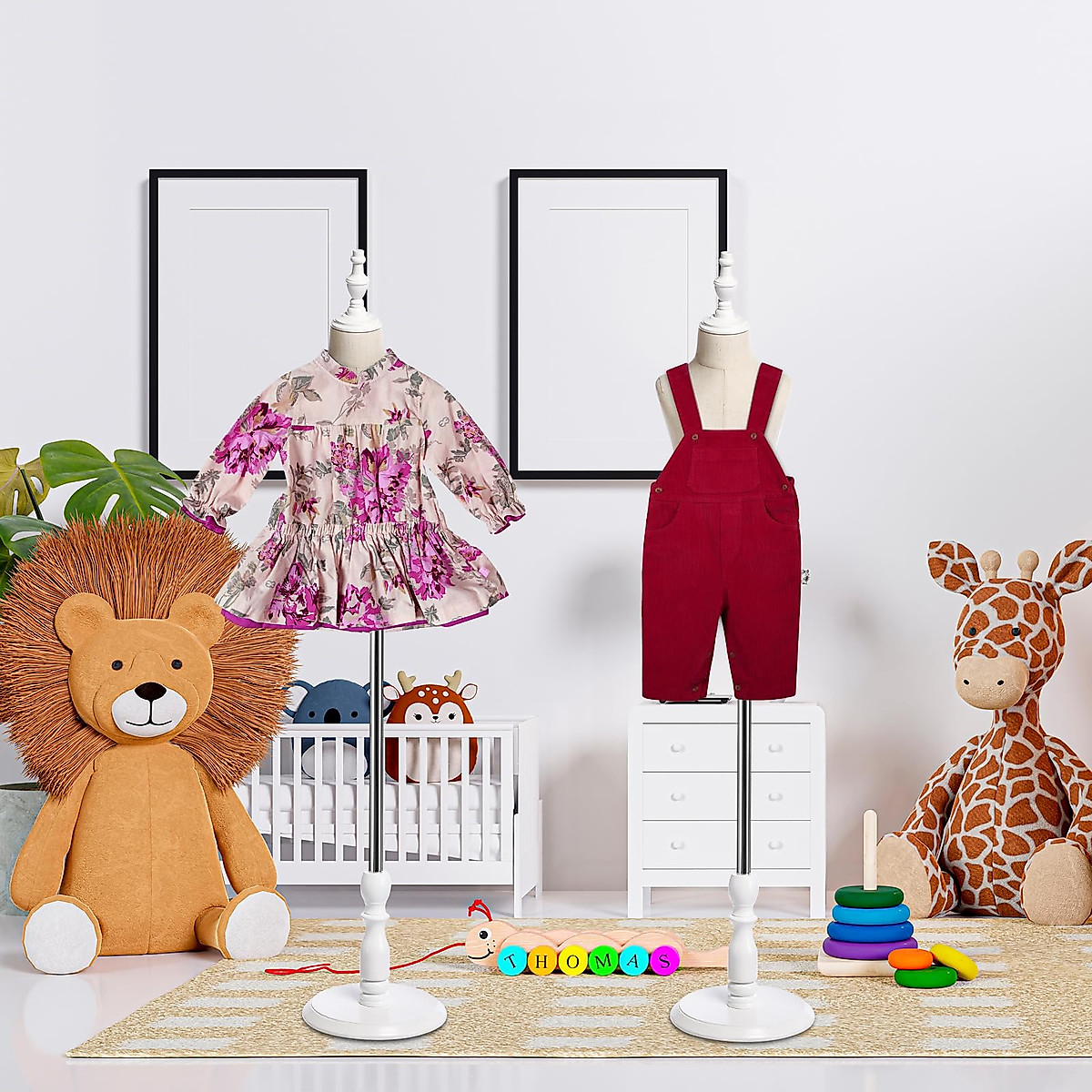 Geetery 2 Pcs Child Kids Dress Form Mannequin 2-3 Years Old Adjustable Toddler Clothes Mannequins Child Display Body Bust Forms with Wooden Base for Sewing Window Counter Display , White