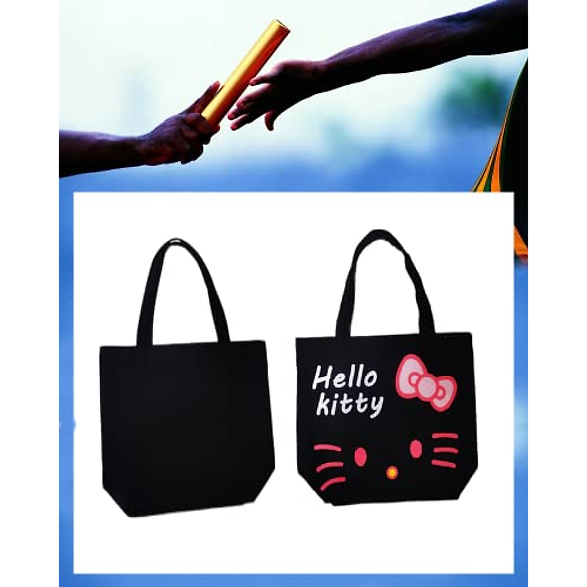 cmjxfz Reusable Black Kitty's Tote Canvas Bag For Women Cute Aesthetic Shopping Bag/Gym Bag/ Lunch Bag | Book Lovers Gifts, Medium&Black