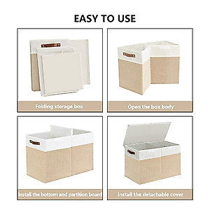 Bagnizer Large Toy Storage Box with Lids, Collapsible Sturdy Baby Storage Organizer Chest Bin Basket for Kids, Boys, Girls, Playroom, Nursery, Bedroom, Closet 25"x13"x16" (Beige and White)