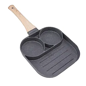 Breakfast Cooking Pan Egg Frying 2 Round Cup 3 Section Stick Proof With Wooden Handle For Induction Gas Stove Home