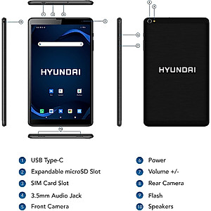 Hyundai HyTab Plus Tablet 8LB1 8" FHD Android Tablet IPS Display, Quad-Core Processor, Camera, WiFi & LTE,32GB Storage,2GB RAM Android 10 Go Edition - Black
