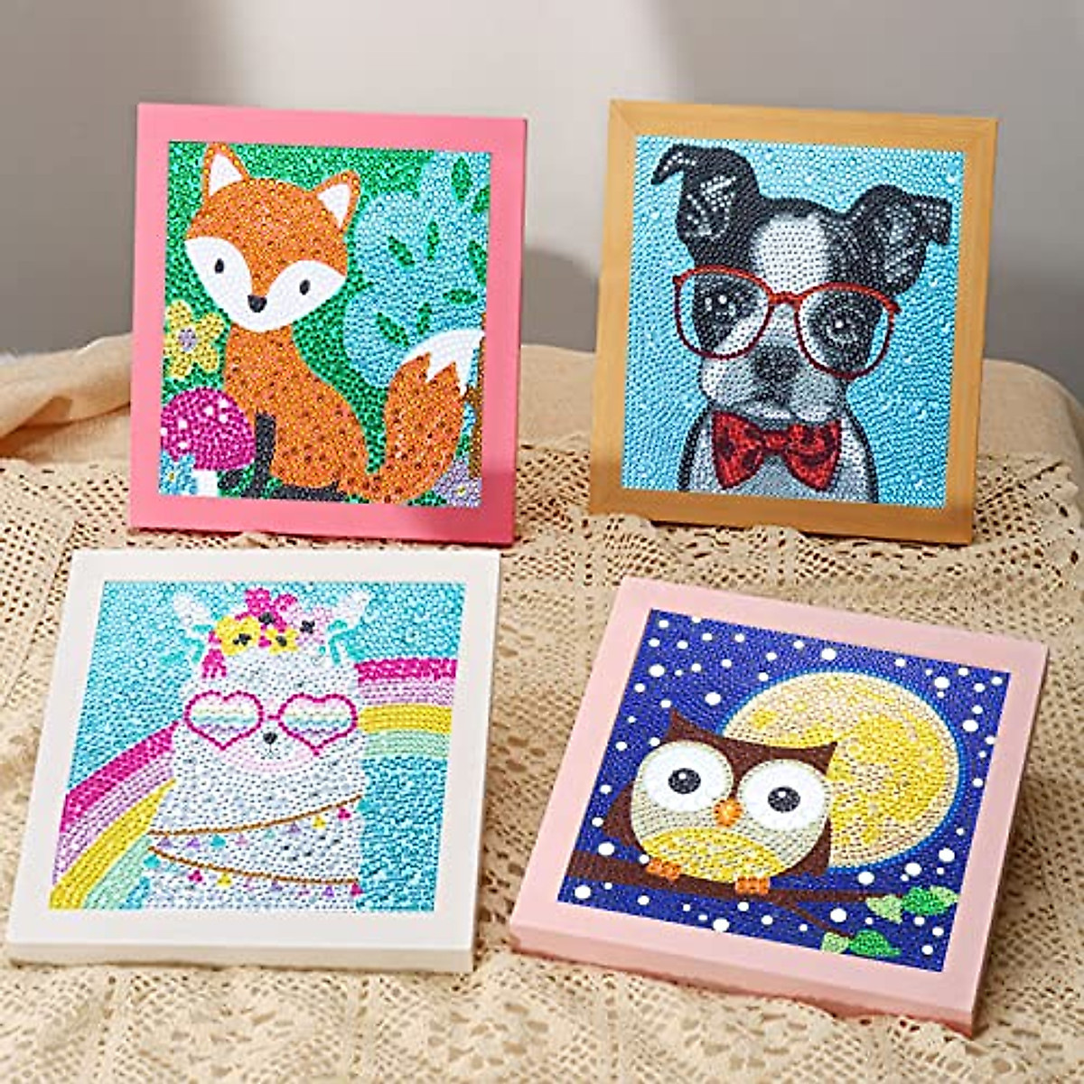 CHWGLFGG 6 Pack 5D Diamond Painting Kits for Kids Beginners, Full Drill Cute Animals Diamond Art Kits, DIY Big Gem Art for Children Ages 6-7-8-9-12, Home Wall Decor 6x6 Inch