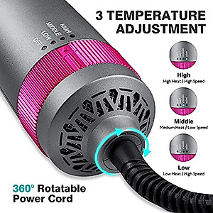 6 in 1 Hair Dryer Brush and Volumizer, Detachable Hair Dryer Styler, One-Step Hot Air Brush for Straightening Curling Drying Combing Styling