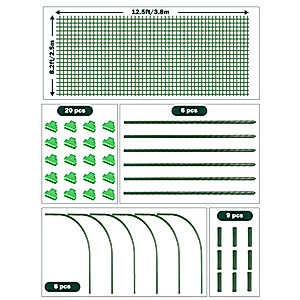 Fuuner 8.2ft×12.5ft Greenhouse Plastic, with 3 Sets Greenhouse Hoops for Plant Cover Support, Arched Steel Frame Hoops with Thickened Plastic Coated for DIY Garden Grow Tunnel