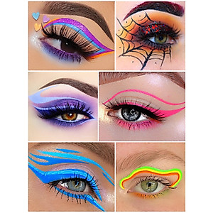 EBANKU 9 PCS UV Glow Neon Matte Liquid Eyeliner Set with 1 PCS Lash Glue Colorful Long Lasting Eyeliner Pencil Halloween Christmas Eyes Makeup Kit