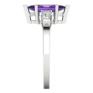 Clara Pucci 2 ct Marquise cut 3 stone Solitaire Genuine Natural Amethyst Engagement Promise Anniversary Bridal Ring 18K White Gold 6.25