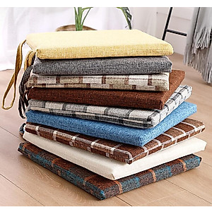 Dining Chair Cushions with Ties Set of 4,Cotton and Linen Washable Square Chair Pads with Straps Comfort and Softness Seat Cushions for Kitchen Office Chairs Living Room,18" x 18" (Beige)