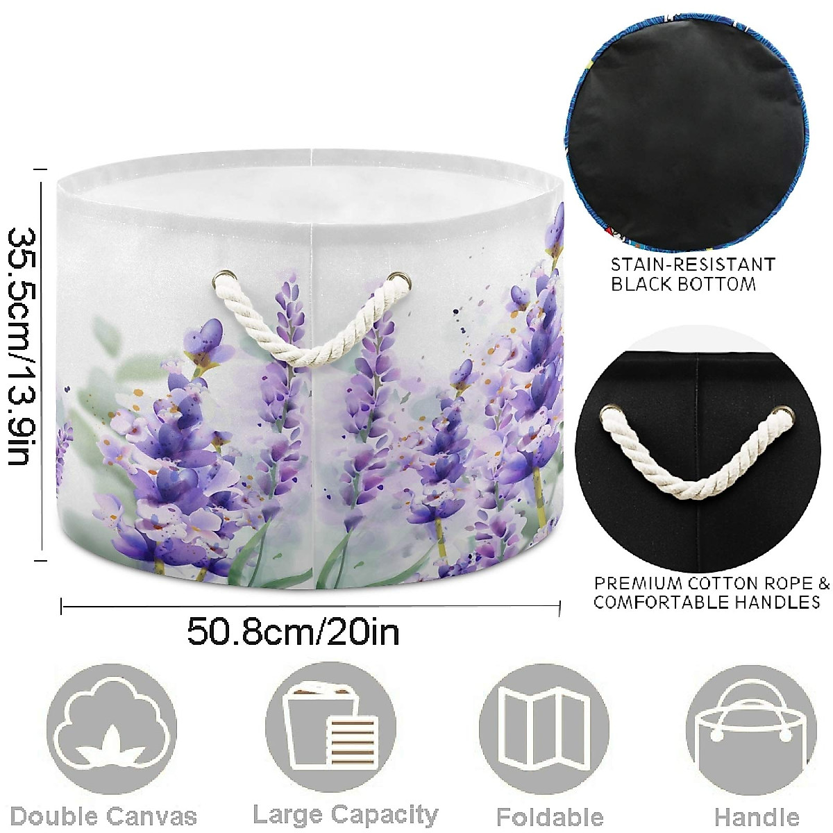 visesunny Storage Basket Lavender Nursery Hamper Basket Clothes Toy Storage Organizer Bin Box Collapsible Laundry Bag for Kid Room,Playroom,Bathroom,Living Room,Dorm,Office