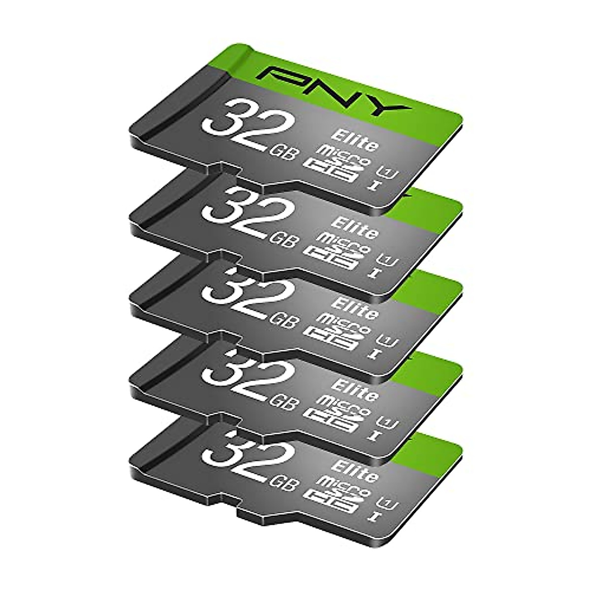 PNY 32GB Elite Class 10 U1 microSDHC Flash Memory Card 5-Pack - 100MB/s, Class 10, U1, Full HD, UHS-I, Micro SD