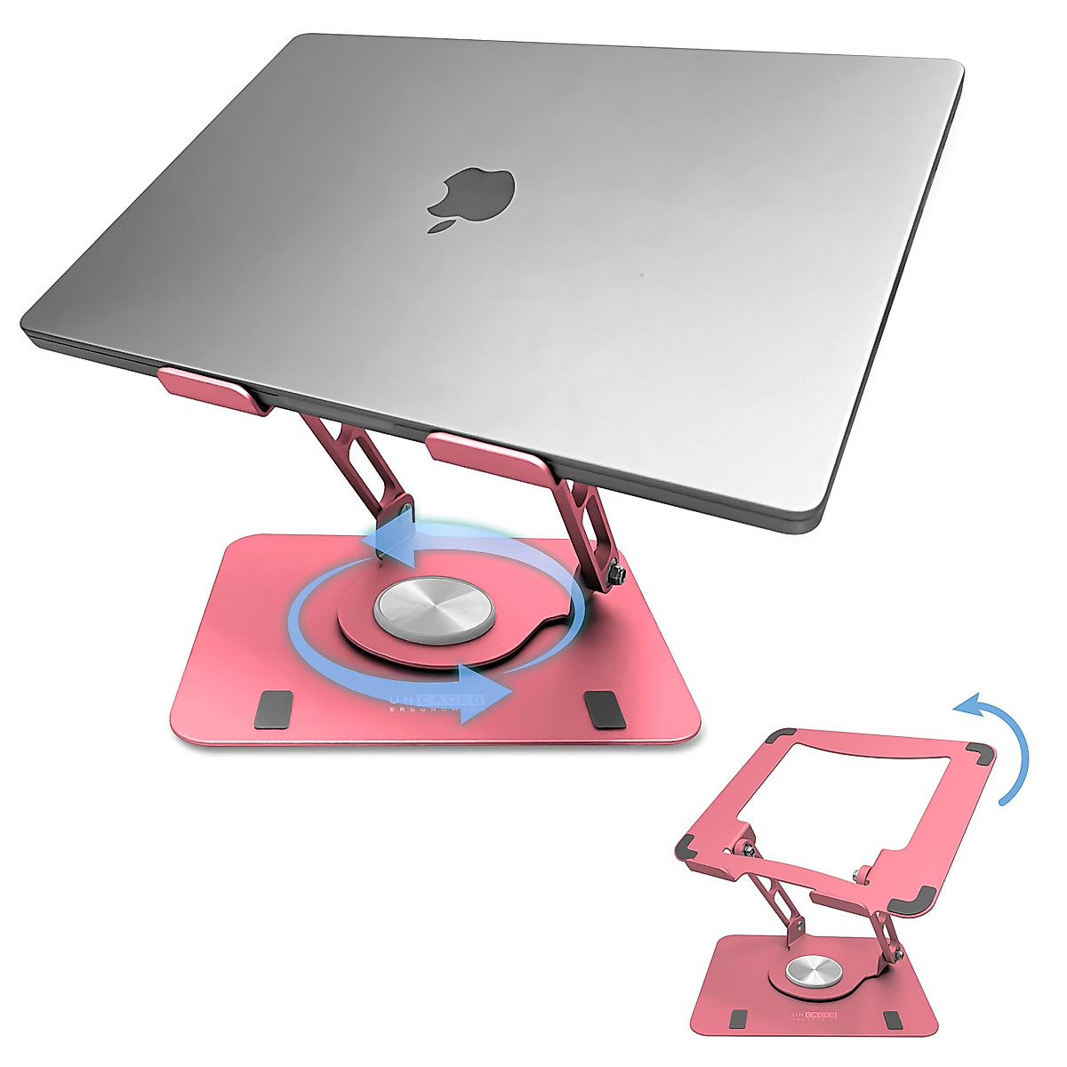 Swivel Laptop Stand for Desk, Adjustable Laptop Stand for Desk w/ 360° Rotation, Raise Tilt Cools Laptop with This Ergonomic Laptop Stand Riser, Collapsible iPad Computer Laptop Stand (Rose Gold)