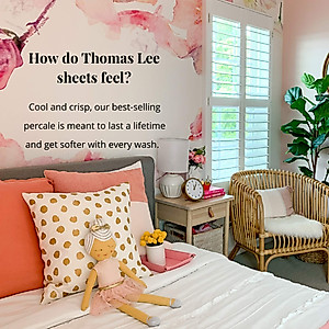 THOMAS LEE Queen Size Percale Cotton Sheet Set | White | 500 Thread-Count | US-Grown Supima Cotton Sheets