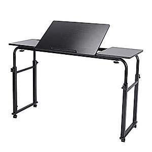 TOPINCN Overbed Table with Wheels and Storage Shelf, Height Adjustable Tiltable Table, Over The Bed Desk Laptop Cart Mobile Computer Desk (47.24inch Black)