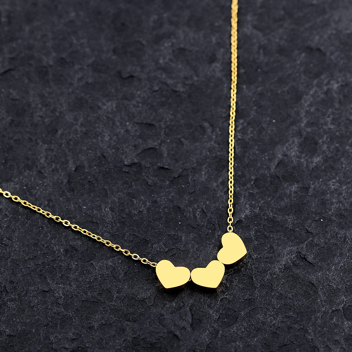 3 Gold Hearts Best Friends Necklace - Custom Engraving Triple Heart Pendant Necklace Long Distance Friendship Jewelry Birthday Gift (Gold)