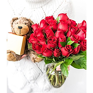 From You Flowers - Two Dozen Red Roses with Chocolates with Glass Vase (Fresh Flowers) Birthday, Anniversary, Get Well, Sympathy, Congratulations, Thank You