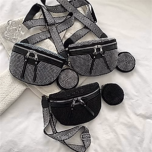 Fashion Rhinestone PU Leather Waist Bag,Sparkle Evening Handbag Crossbody Bags Bling Shoulder Bags,Rhinestone Purse for Women (Silver)