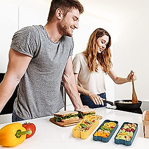 Onanuto Bento Box Adult Lunch Box, 3 in 1 - kids bento box kit with Sandwich Cutters, Microwave Safe Lunch Containers with Lunch Bag Stackable Bento Lunch Box Set (Blue)