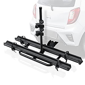 Hitch Mounted eBike Rack 2-E Bike Platform - SAN HIMA Tray Style Folding Ebike Carrier with Ramp Tire Tie Down Strap Foldable for 2-inch Hitch