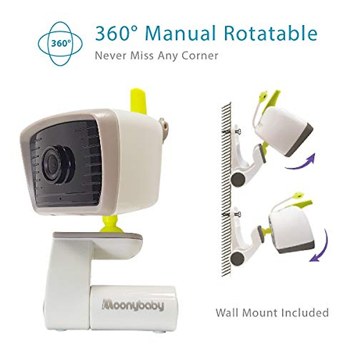 Moonybaby WideView 50 Baby Monitor with Camera and Audio, No WiFi, 5 Inches Large Display, Split Screen, Auto Night Vision, Zoom, Sound Activated, Temperature Alert, 2-Way Talk, Lullaby, 1000ft Range