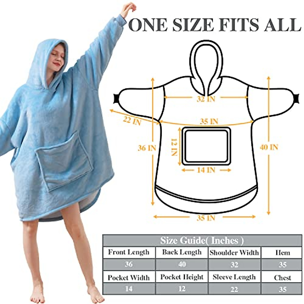 M.Nollby Oversized Wearable Blanket For Women Men Thick Flannel And Warm Sherpa Fleece Blanket Hoodie Cozy Blanket Sweatshirt With Sleeves and Giant Pocket