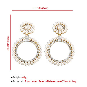 Jumwrit Pearl Hoop Earrings Big Circle Dangle Drop Earrings Rhinestone Round Stud Earrings Statement Pearl Earrings for Women Girls（Silver）