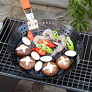 MEHE Grill Skillet, Pizza Grill Pan (12") Non-Stick Perfect for Fry Chapati,Cooking Vegetables and Seafood,Grill Topper with Removable Heat Resistant Handle (12)