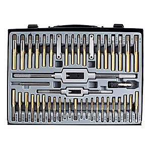 Muzerdo 86 Piece Tap and Die Set Bearing Steel SAE and Metric Tools, Titanium Coated with Metal Carrying Case