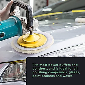 TCP Global 7" All Natural Premium 100% Wool Buffing Pad - 1" Thick Pile- Hook and Loop Grip Attachment Buffing & Polishing Pad (Pack of 2)